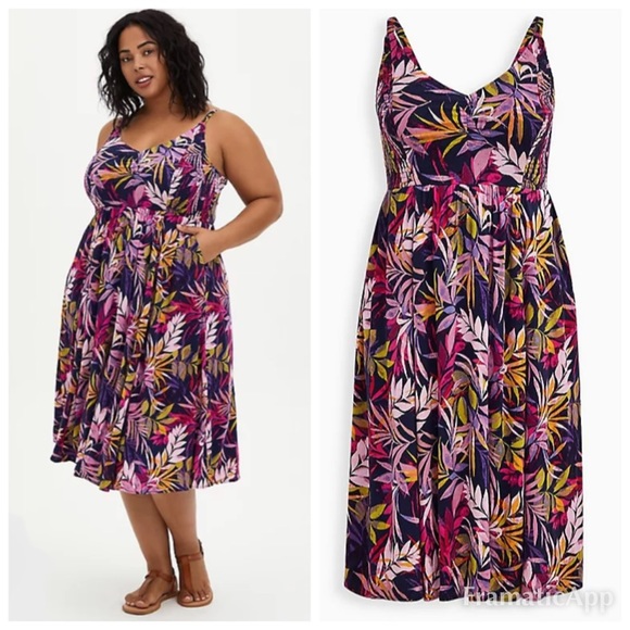 torrid | Dresses | Nwt Torrid Leaves Smocked Woven Midi Dress | Poshmark